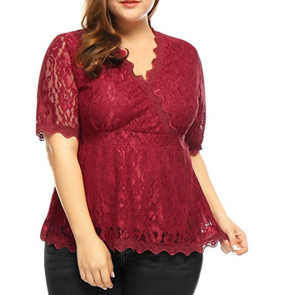 Boutique | Tops | Plus Size Red Floral Short Sleeves V Neck Blouse ...